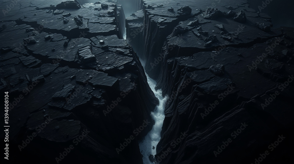 Earthquake rupture splits the ground wide open, forming deep fissures ...