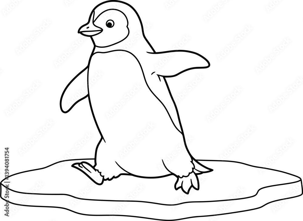 Waddling Penguin Coloring Page Outline Wings Outstretched For Balance ...
