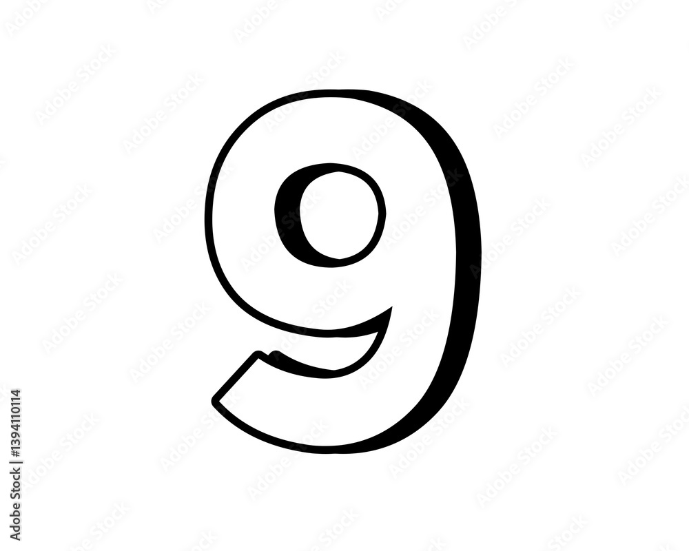 Number 9 nine white color sign symbol on transparent background for ...