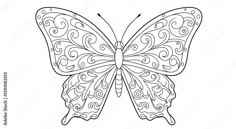 Swirl Pattern Butterfly Coloring Sheet Featuring Delicate Flowing ...