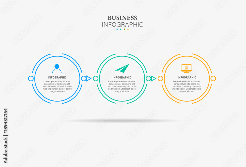 Line step infographic. 3 options workflow diagram, number infograph, process steps chart with ...