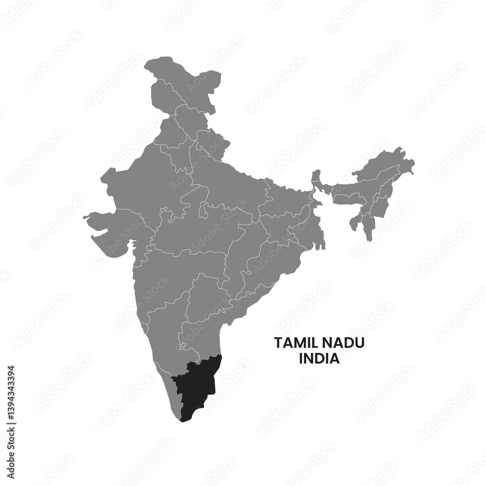 Tamil Nadu India vector map illustration. Tamil Nadu District vector ...
