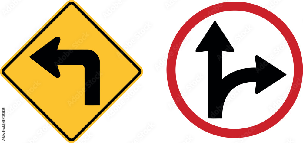 Traffic Direction Road Signs Vector – Left Turn and Restricted Movement ...