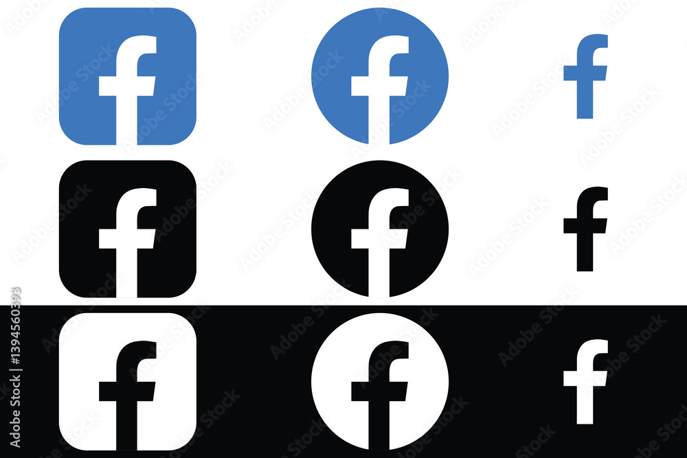 Facebook Logo Icon Set, FB App Bundle Vector, Editable SVG & PNG ...