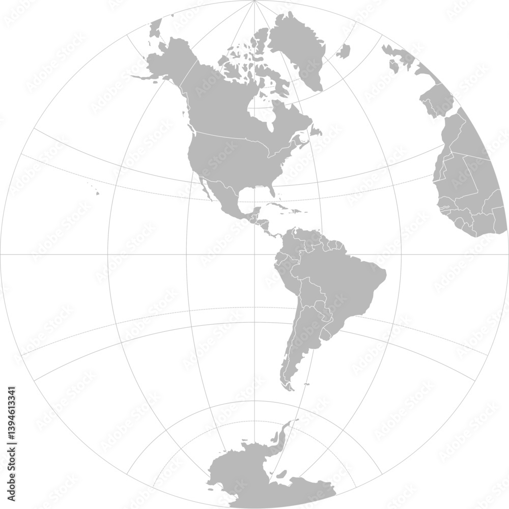 World vector map with country boundaries and graticules (Western ...