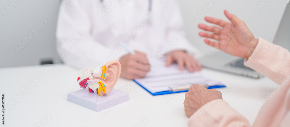 Elderly Patient consulting Doctor to Ear disease. Senior Health Medical ...