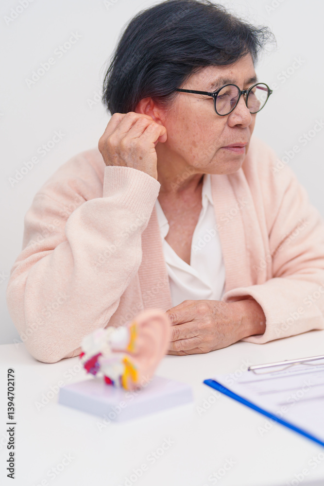 Elderly Patient consulting Doctor to Ear disease. Senior Health Medical ...