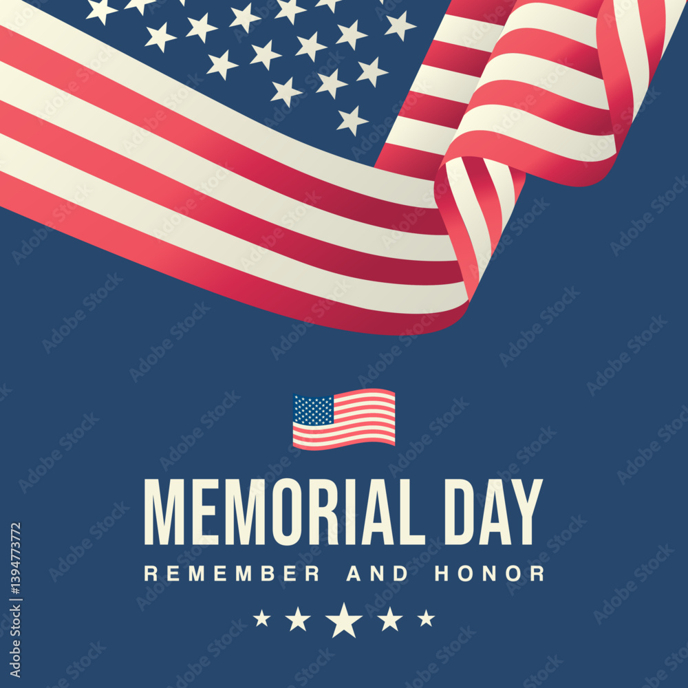 Memorial day social media post with patriotic vector vintage waving ...
