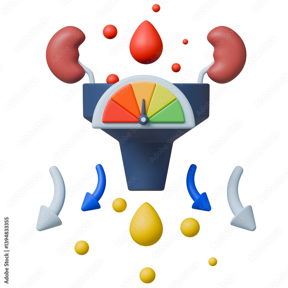 Clinical chemistry 3d icon. Kidney function and filtration efficiency ...