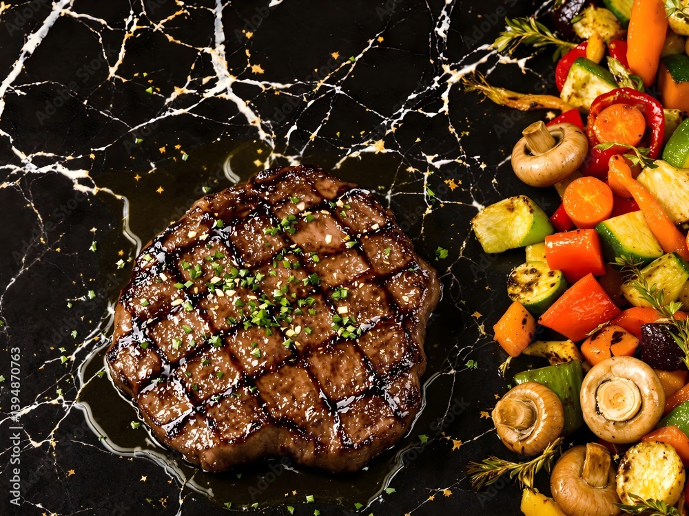 Perfectly grilled juicy Angus steak served with sautéed mixed ...