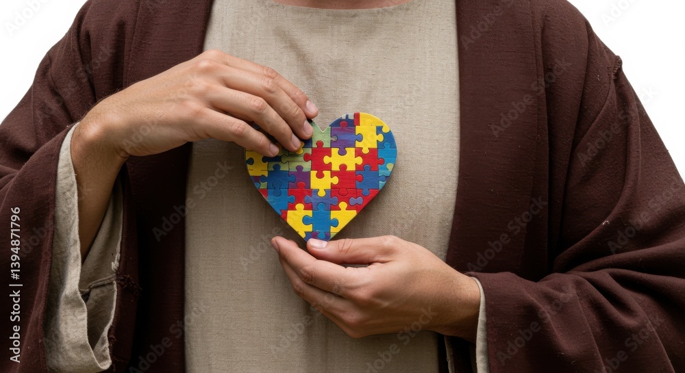 Stock-Foto „Man holding heart puzzle for autism awareness support ...