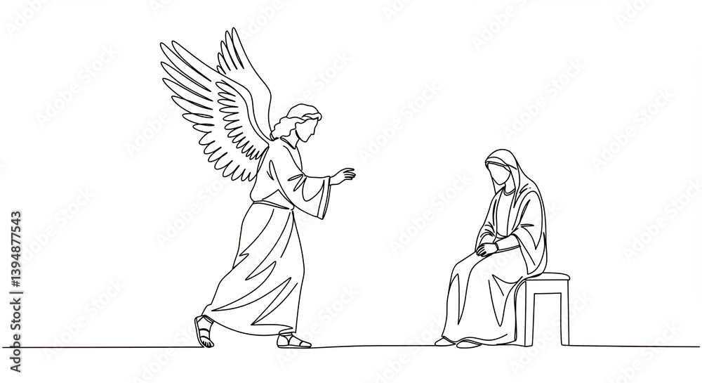 Annunciation scene depiction. Woman receives news about her miraculous ...