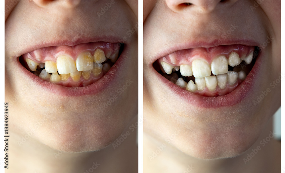 child, kid shows tooth sways and hurts, teeth whitening, pediatric ...