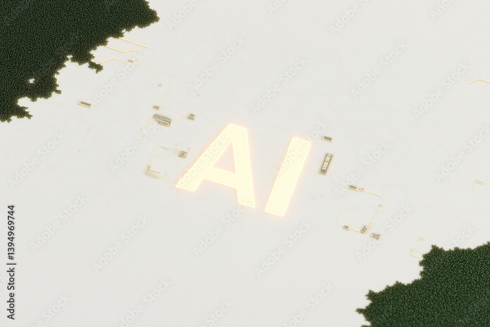 AI: A luminous AI label floats center, suggesting futuristic innovation ...