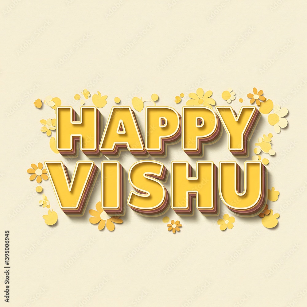 Cream Background Happy Vishu Text with Scattered Yellow Flowers. Happy ...
