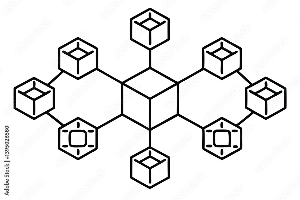 blockchain diagram line art secure block system technical outlin Stock ...