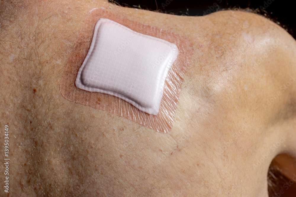 Healthcare and medical, The back side of man with waterproof plaster ...