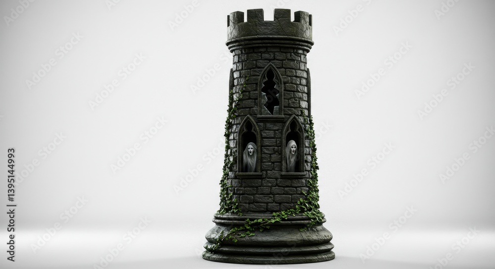 Gothic Rook Chess Piece as Haunted Tower with Shattered Windows and ...