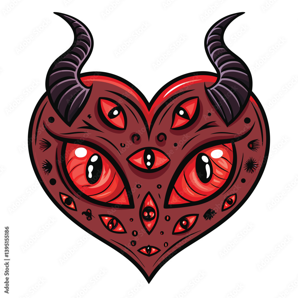 Design a vector illustration of a demonic heart pierced by a stylized ...