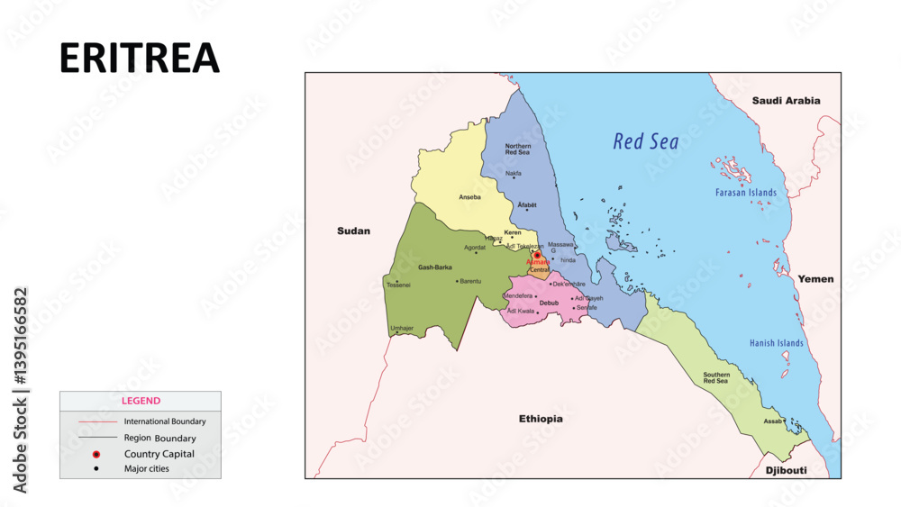 Eritrea map. Country and union territories of Eritrea with neighbouring ...