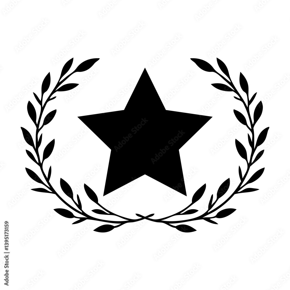 Símbolo de victoria. Logo con estrella en silueta de corona de laurel ...