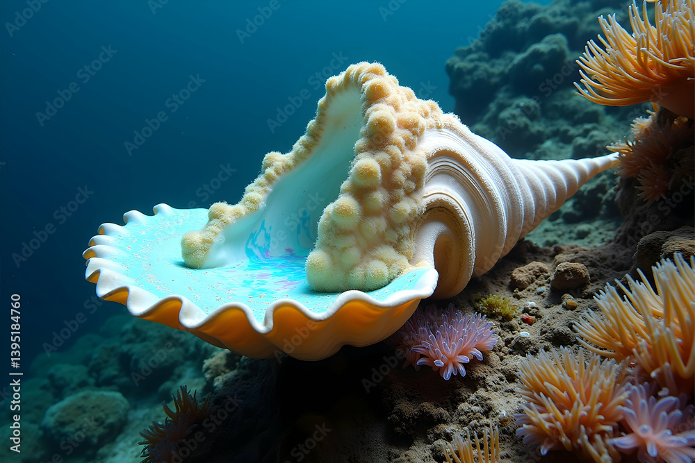 Underwater Kingdom, A Giant Clam's Mottled Shell Nestled Among Vibrant ...