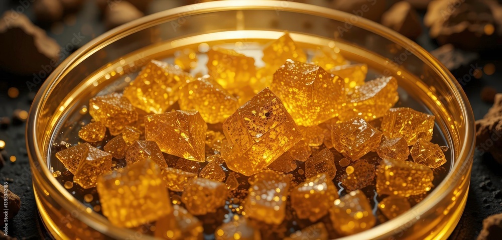 Midas Touch of Death Macro of KCN Crystals in Petri Dish, Rich Gold ...