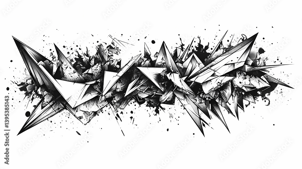 Tattoo design with fragmented geometric shapes like broken triangles ...