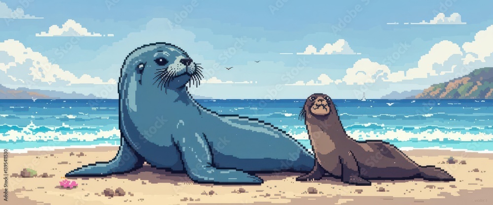 8 Bit Sea Lion Vacation Blocky Design and Limited Colors for a ...