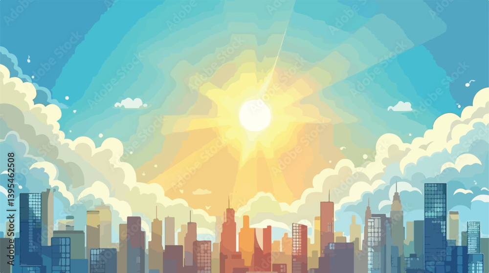 Sunny Cityscape Vector Illustration for Urban Environment with Clear ...