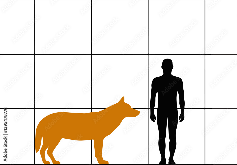 Silhouette Size Comparison of Dire Wolf and Human on Grid Background ...