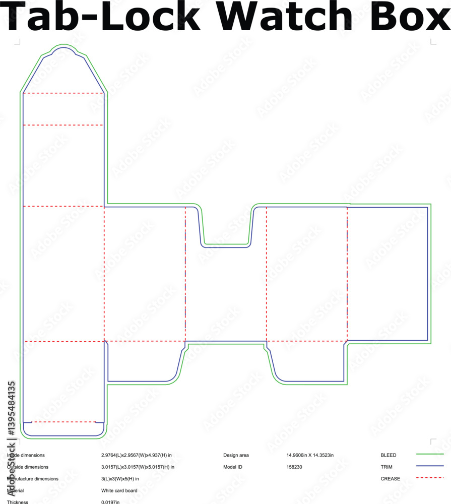 Tab Lock Die Cut Template For Watch Box Packaging Design And Product ...