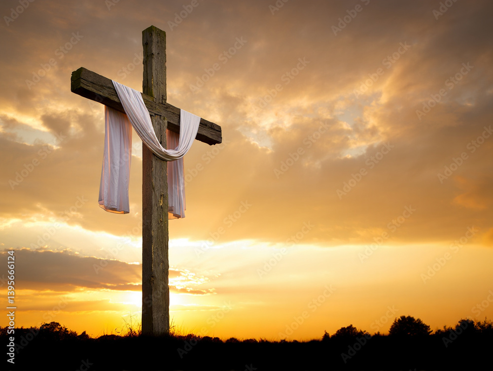 Resurrection Cross Sunset Easter Symbol of Hope and Faith Stock Photo ...