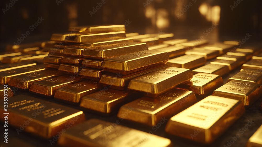 Ultra-realistic video of polished gold bars stacked symmetrically ...