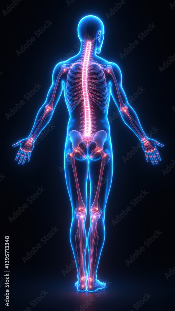 An anatomical illustration showing a human body with highlighted ...
