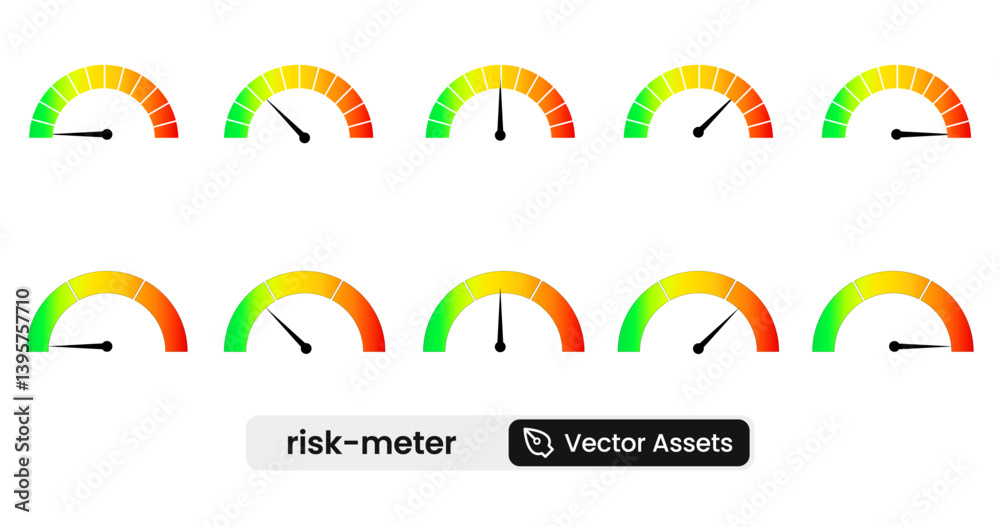 Risk Meter Icon set showcasing danger, threat level, risk assessment ...