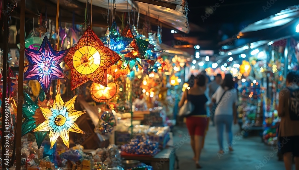 Colorful Christmas parol for sale at a festive market, illuminating the ...