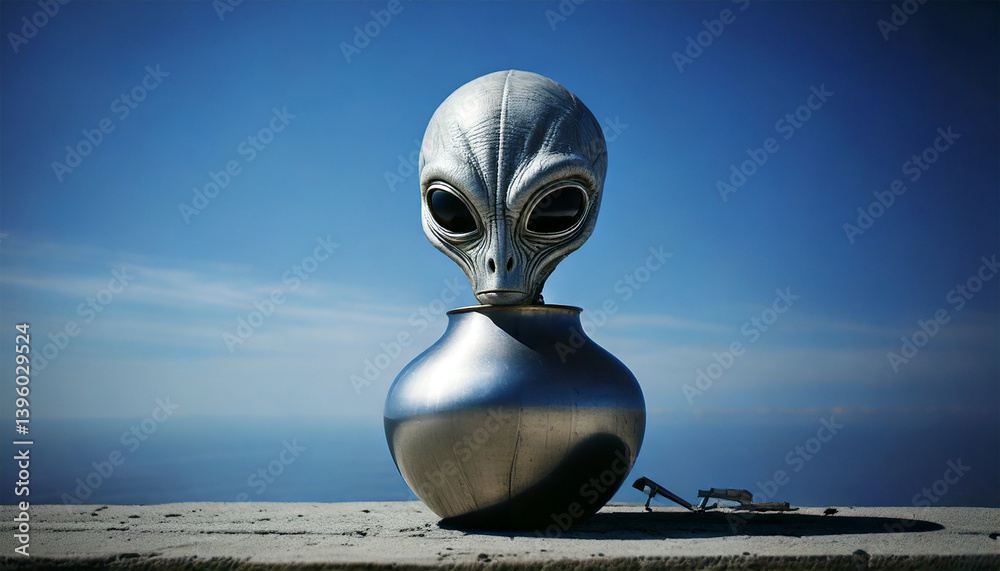 Alien emerging from a decorative vase, blending surreal fantasy with ...