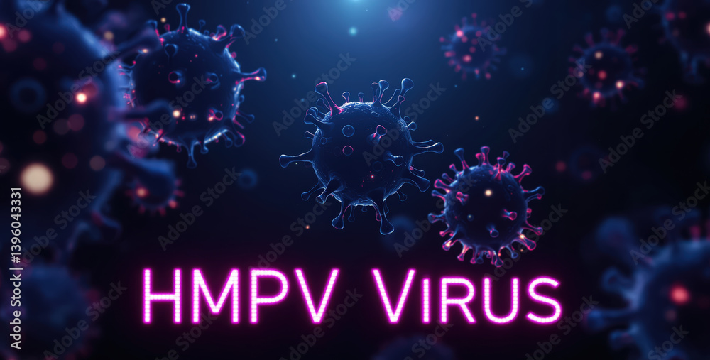 Human metapneumovirus HMPV virus particles medical 3D illustration ...