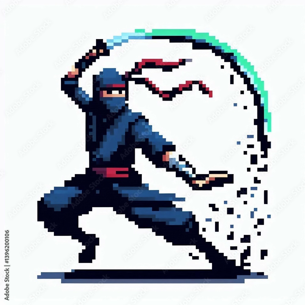 Pixel Art Ninja Dynamic Pose Suitable for Design Inspiration Stock ...