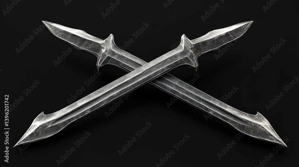 Crossed Medieval Swords Sharp Detailed Blades on Dark Background for ...