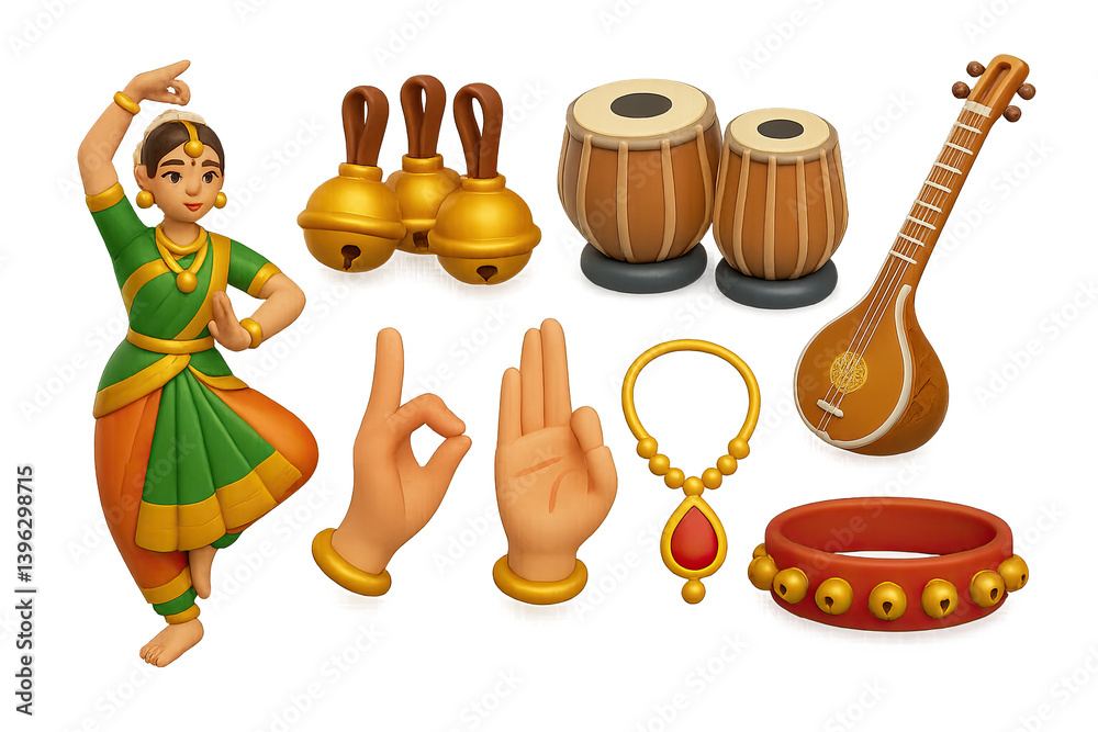 3D vector icons of traditional Indian dance: bharatanatyam pose, kathak ...