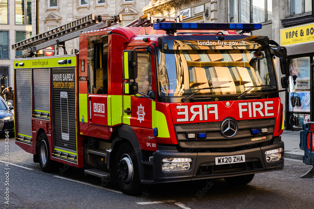 London, UK - April 1, 2025; London Fire Brigade Mercedes Benz Atego ...