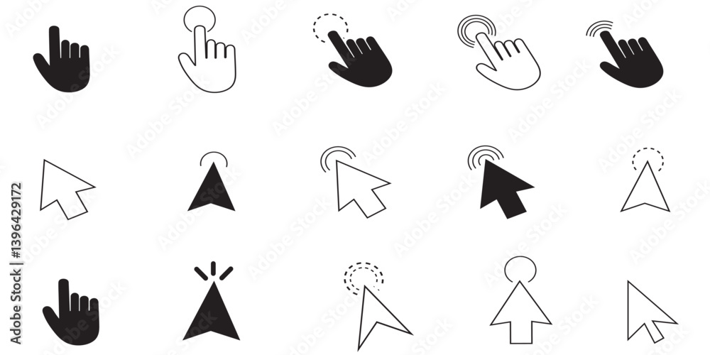 Mouse Cursors and Pointers, linear style icon set. On-screen navigation ...