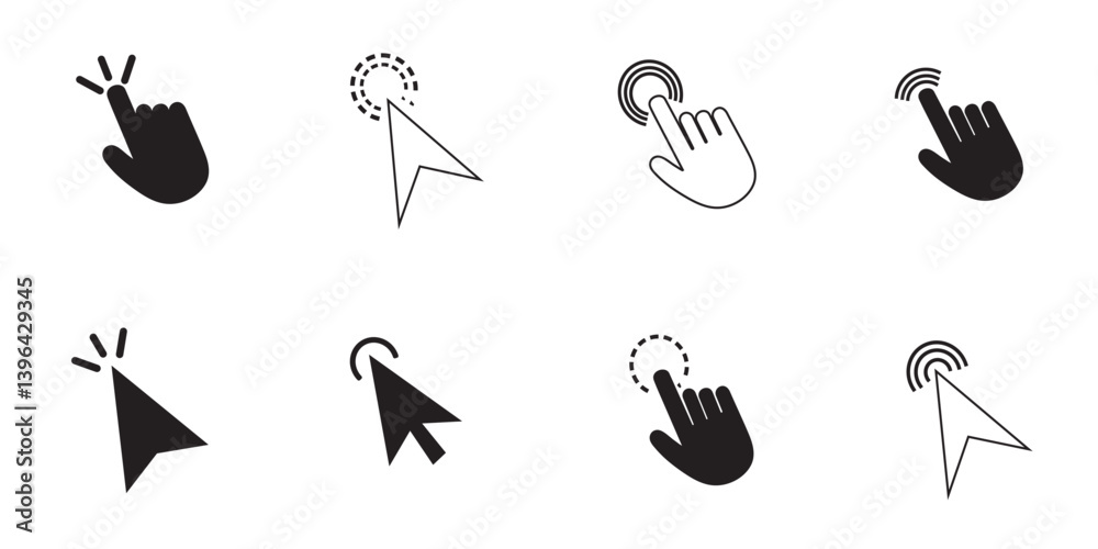 Mouse Cursors and Pointers, linear style icon set. On-screen navigation ...
