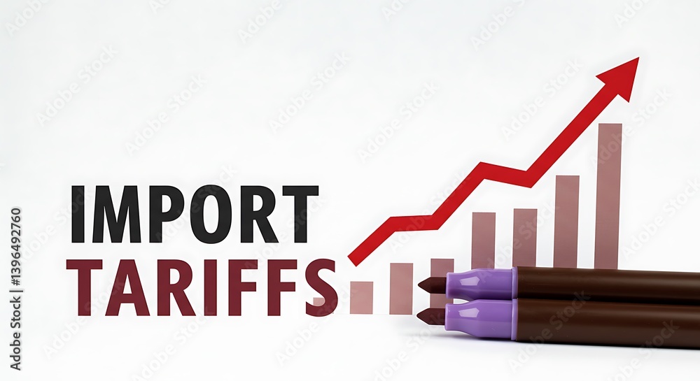 Depiction of rising import tariffs with graph and markers on a white ...