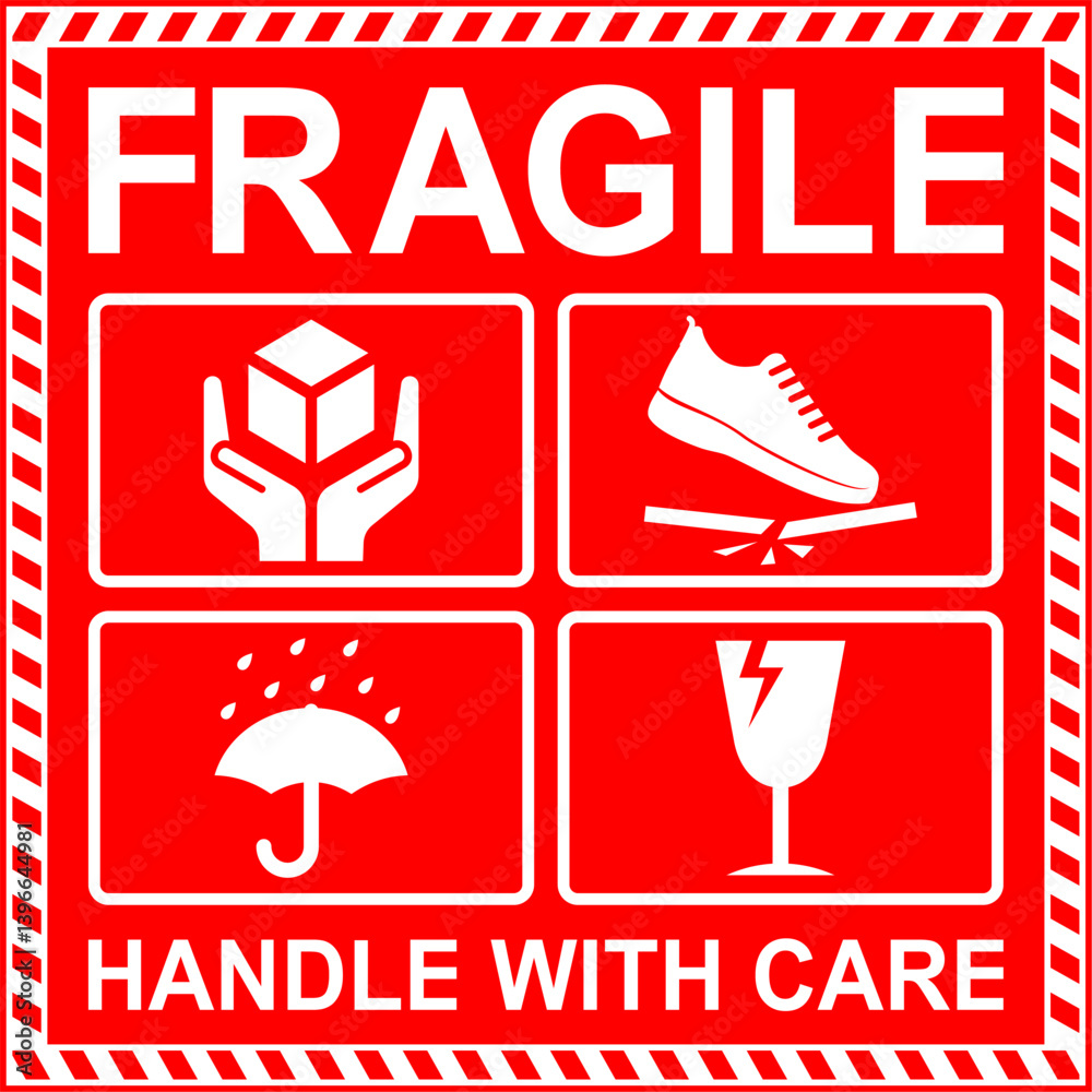 Fragile Handle With Care Shipping Label Vector, Packaging Signage and Icons, Caution Sticker ...