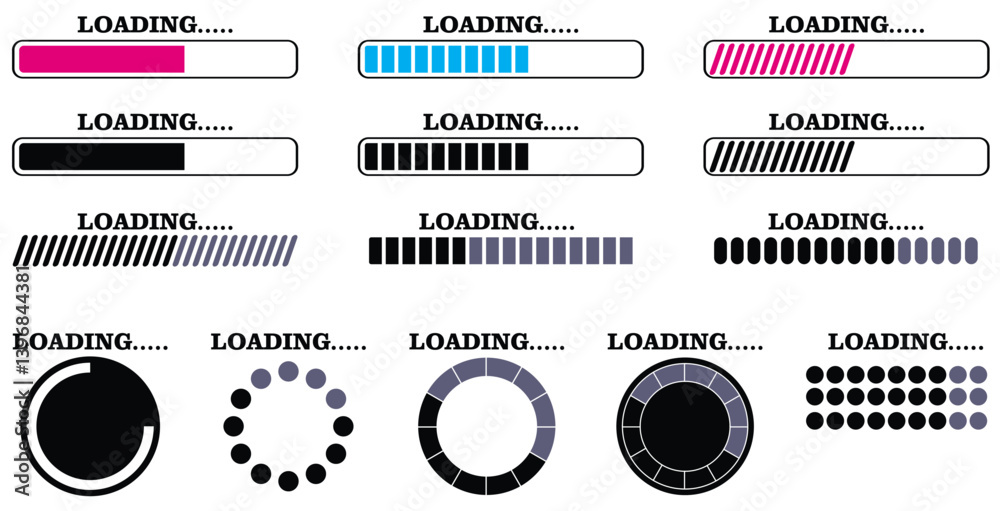 Load indicator. Loading status bar, Round Buffer download Progress and line upload or file ...