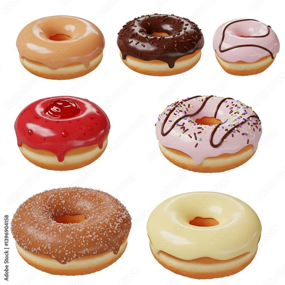 Distintos tipos de donas con glaseado en 3D de dibujos animados con ...