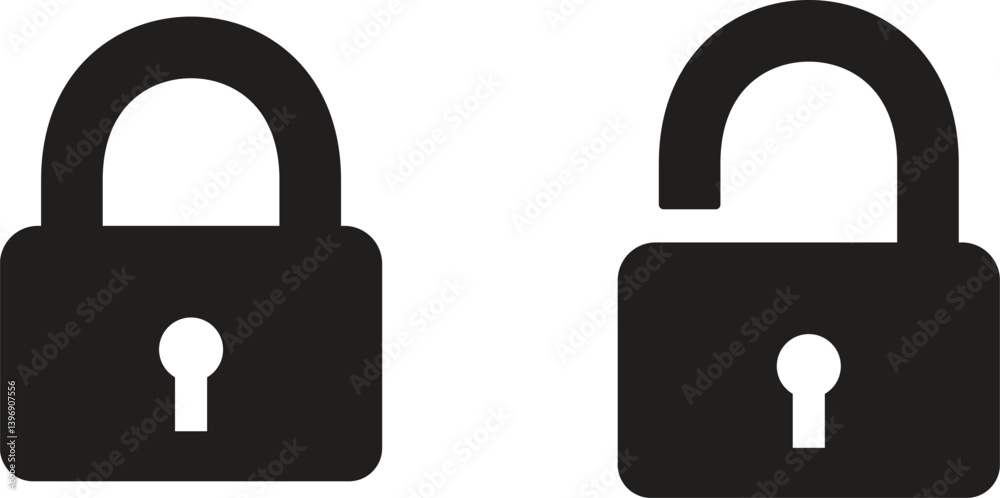 Vector de Stock Locked and Unlocked Padlock Icon Set – Security Symbols ...